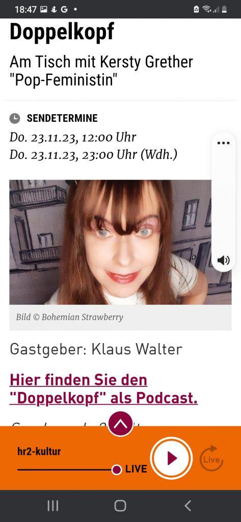 Ein Podcast; eine einstündige Sendung über Kersty: hr2-kultur ...